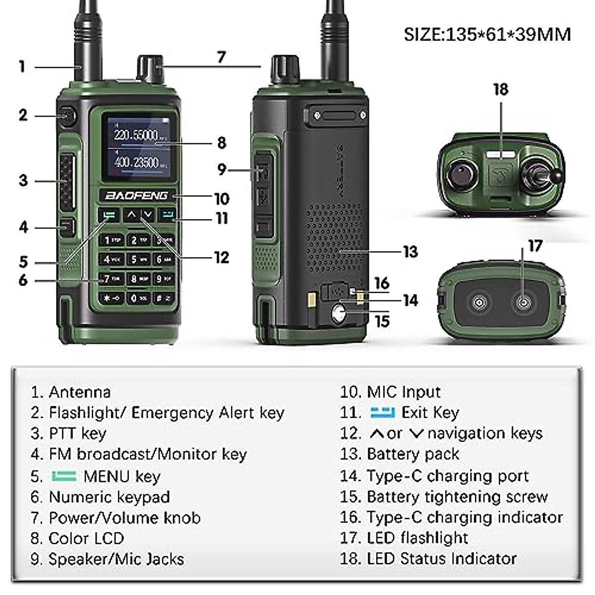 BAOFENG UV-17R Ham Radio Upgrade of baofeng uv-5r Two Way Radio Long Range Dual Band USB Charger 999 Channels Hand Free VOX Walkie Talkies for Adults with 771 Antenna Earpiece Flashlight Battery