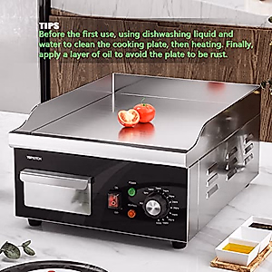 TOPKITCH Electric Griddle, 14 Inch Flat Top Grill Commercial Electric Griddles Stainless Steel Adjustable Temperature Control 90℉-575℉ for Home or Restaurant Use