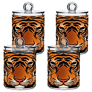 Kigai 2PCS Tiger Pattern Qtip Holder Dispenser with Lids - 14 oz Bathroom Storage Organizer Set, Clear Apothecary Jars Food Storage Containers, for Tea, Coffee, Cotton Ball, Floss