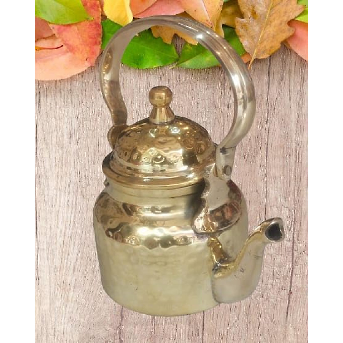 Handmade Pure Brass Hammered Tea Kettle Teapot, Cooking & Serving Pot, Coffee KettleBrass Dining Set, Christmas Gift,Capacity - 350 ML(6" inches) 100% Pure Brass, By TSSI Handicraft