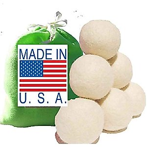 6 Wool Dryer Balls, with Felt Gift Bag, Handmade in America, Premium Wool, XL, Unscented(Very Green)