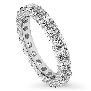 BERRICLE Sterling Silver Wedding Rings Cubic Zirconia CZ Anniversary Eternity Ring for Women, Rhodium Plated Size 4