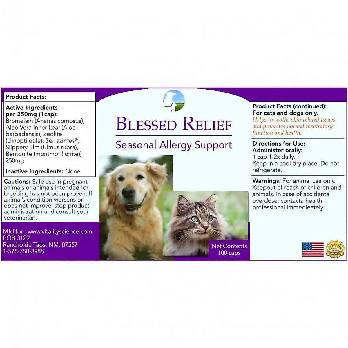 Vitality Science Blessed Relief for Dogs | Seasonal Allergy Support | Soothes Skin Problems | Normal Respiratory Function | Reduces Inflammation | Boosts Immune Health (20g)