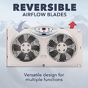 Bionaire Window Fan with Twin 8.5-Inch Reversible Airflow Blades and Remote Control, White