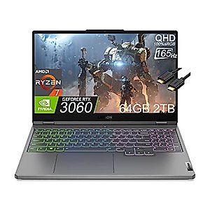 Lenovo Legion 5 Gen 7 15.6" QHD 165Hz (AMD 8-Core Ryzen 7 6800H (Beat i9-11900H), GeForce RTX 3060 6GB 140W, 64GB DDR5 RAM, 2TB PCIe SSD) RGB Backlit Gaming Laptop, WiFi 6E, 3D Nahimic, Win 11 Pro