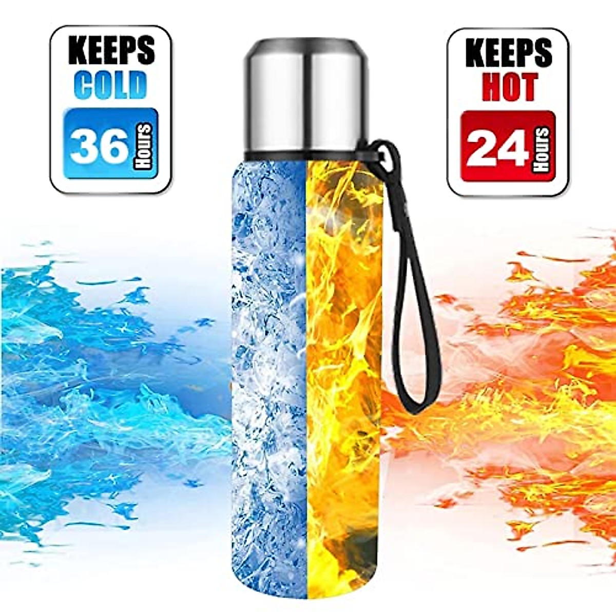 Insulated Water Bottle, 28oz Large Capacity Stainless Steel Thermos Portable Vacuum Travel Cup with Rope for Coffee Hot and Cold Drink