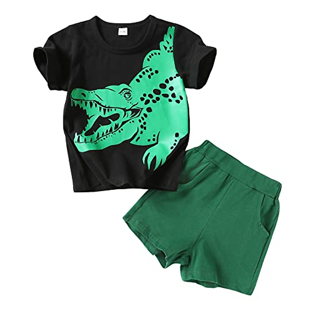 SEVEN YOUNG Toddler Baby Boy Summer Clothes Crocodile Printed Short Sleeve T-shirt Top + Short Pants 2pcs Boys Outfit Set (Crocodile, 2-3 Years)