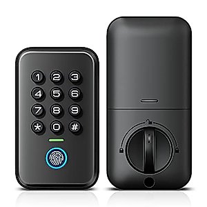 Veise Fingerprint Door Lock, Keyless Entry Door Lock with Biometric Deadbolt, Electronic Deadbolt Lock for Front Door, Backlit Keypad, Type-C Charger Port Backup Power, Auto-Lock, Easy Install, Black