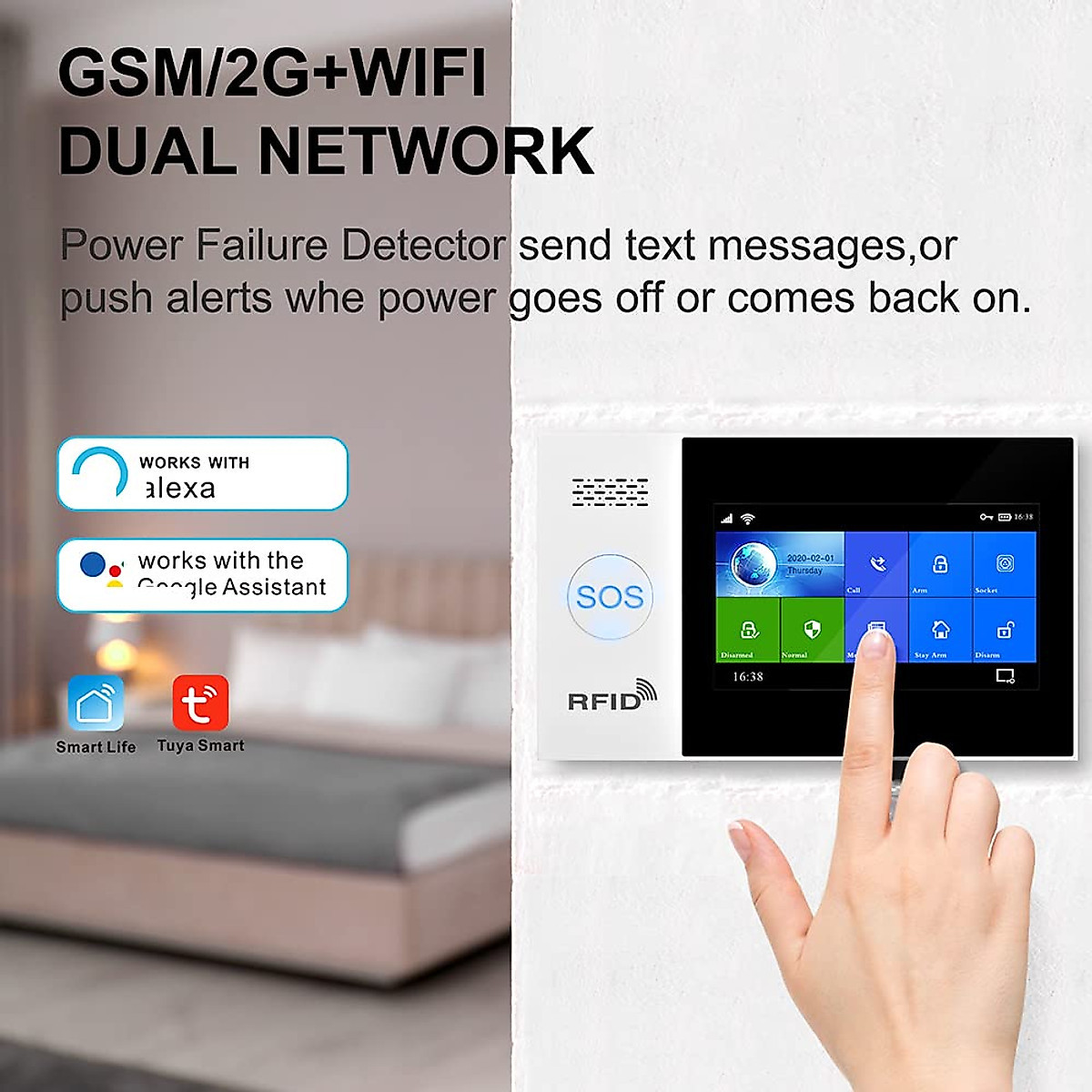 Home Security Alarm System - 4.3 inch Touch Screen Panel - DIY Wireless GSM WiFi Burglar Alarm System Kit with APP - Compatible with Alexa & Google Assistant (NO Monthly Fees) (2G+WiFi)