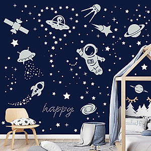 Glow in The Dark Stars Space Wall Decals Ceiling Stars Glow in The Dark Astronaut Universe Galaxy Planet Wall Stickers Glowing Stars for Bedroom Living Room Decor Christmas Gift Stocking Stuffers