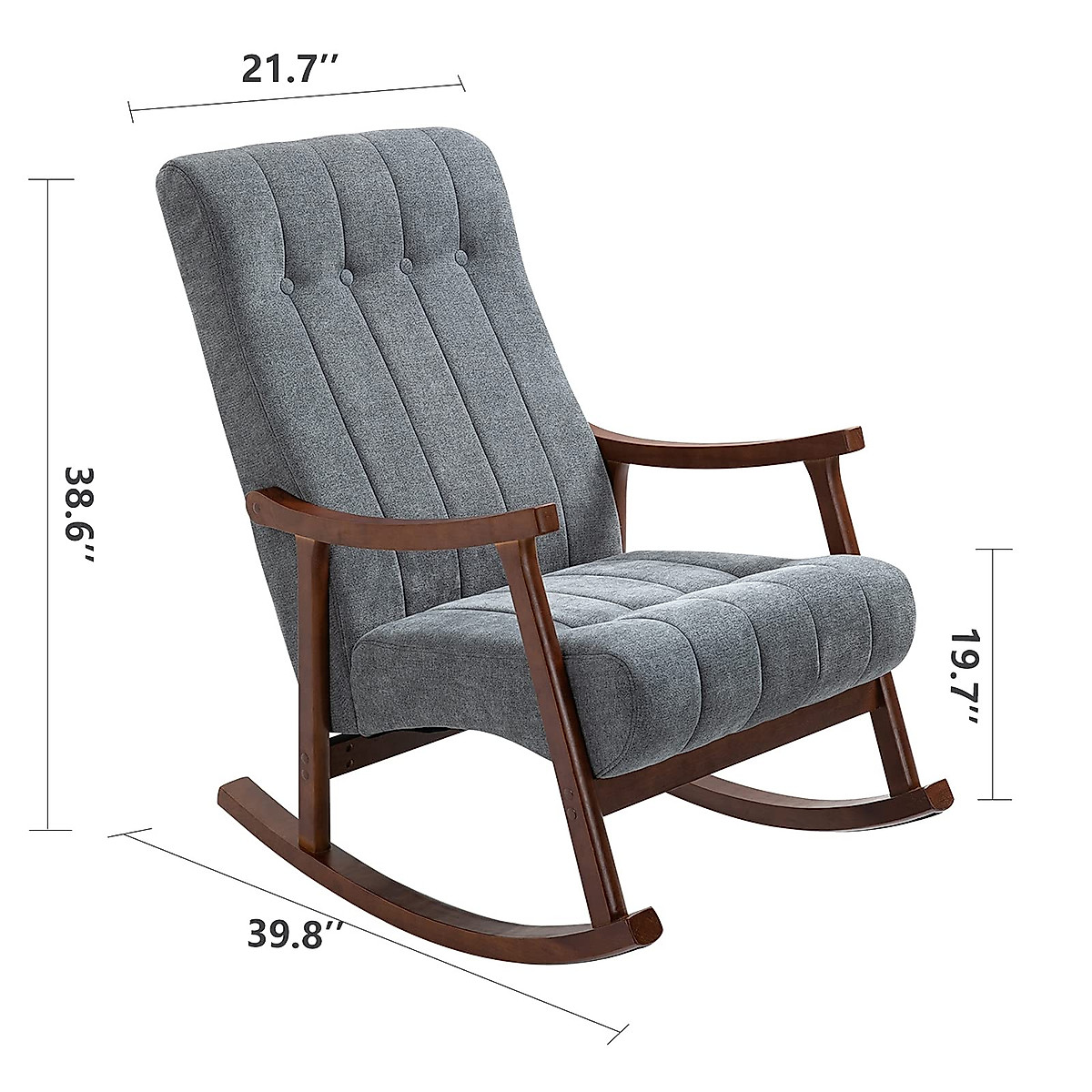 AVAWING Upholstered Rocking Chair with Fabric Padded Seat,Comfortable Rocker Solid Wood for Living Room,Modern High Back Armchair,Adult Single Sofa,Old Man Chair (Dark Grey)