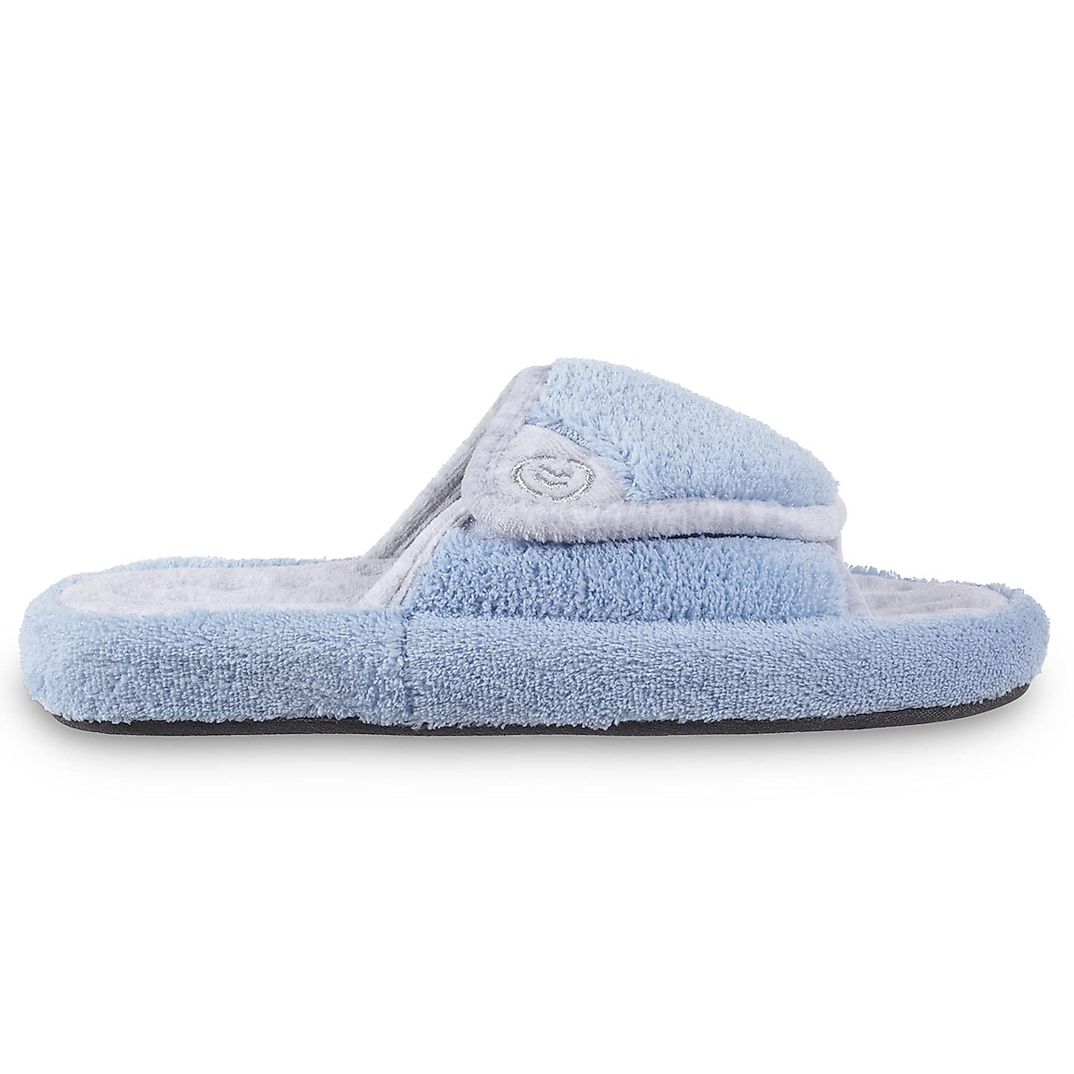 isotoner Women's Terry Spa Slip On Slide Slipper with Memory Foam for Indoor/Outdoor Comfort, Blue Moon, 9.5-10