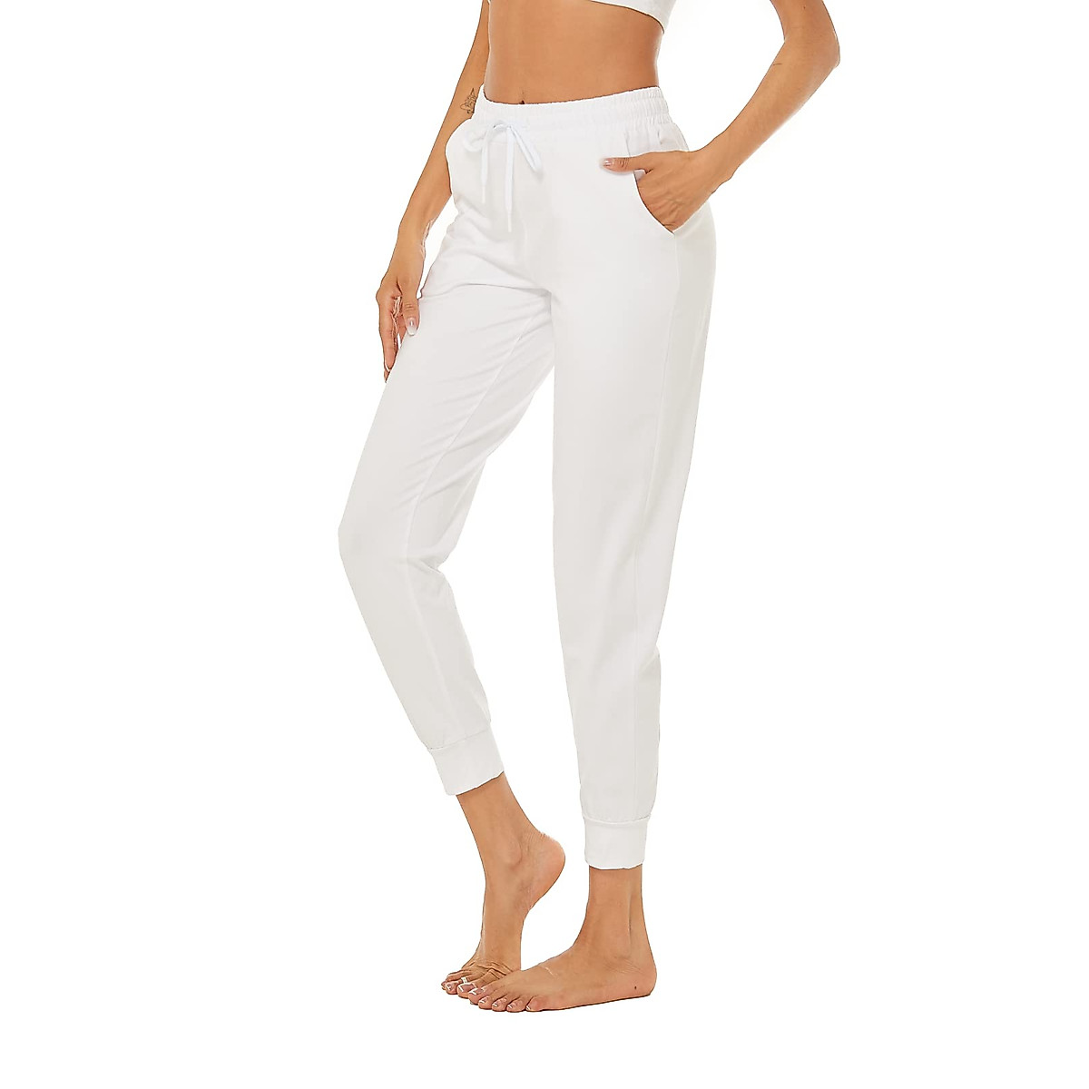 AvaCostume Women's Lightweight Cotton Sweatpants Yoga Joggers Lounge Casual Pants with Pockets White XL01