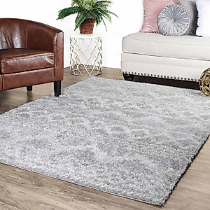 Superior Indoor Area Rug Perfect for Bedroom, Laundry Room, Office, Playroom, Nursery, Fluffy Carpet Cover, Modern Geometric Diamond Lattice Shag Rhea Collection, 8' x 10', Light Grey & Ivory