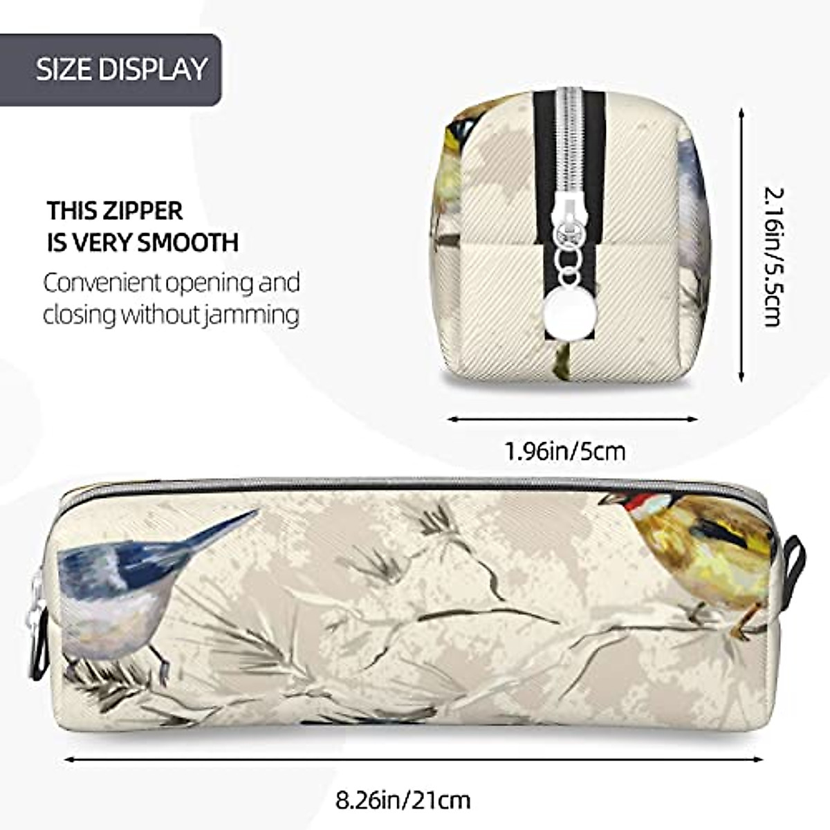 allgobee Pu Leather Pencil Bag Pen Case Little-Birds-Watercolor Students Stationery Pouch Pencil Holder Desk Organizer