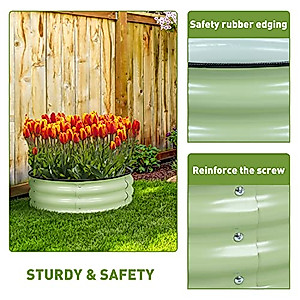 Aoodor 9'' Tall Aluzinc Metal Raised Garden Bed 30'' Round, Outdoor Garden Planter Box for Vegetable Flower Herb - Olive Green