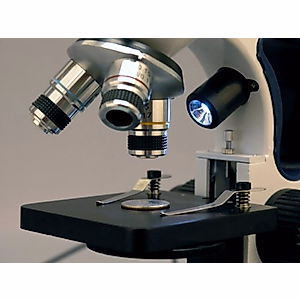 AmScope M158C-2L-PS25 Cordless Compound Monocular Microscope, WF10x and WF25x Eyepieces, 40x-1000x Magnification, Upper and Lower LED Illumination with Rheostat, Brightfield, Single-Lens Condenser, Coaxial Coarse and Fine Focus, Plain Stage, 110V or Batte