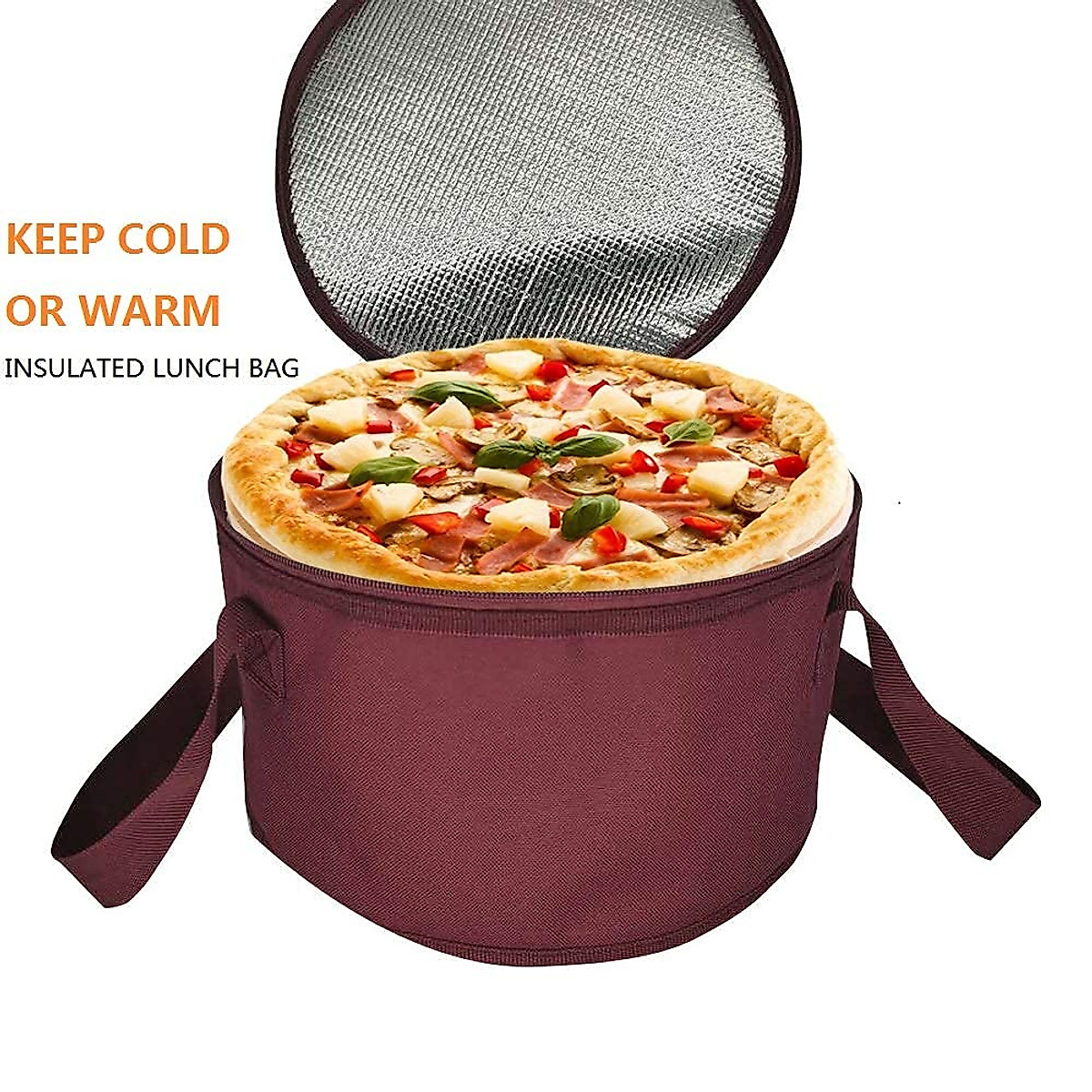 Set of 2 Polyester Fabric Round Thermal Casserole Carrier,Reusable Insulated Lunch Cooler Bag,Pie Carrier for Potluck,Picnics,Collapsible Cooler for Hot/Cold Food,11X7 inch (Red Color)