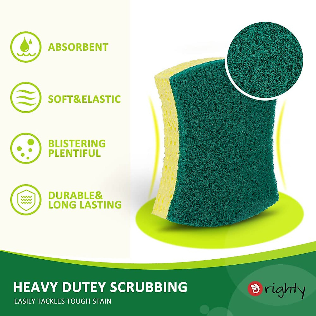 ORIGHTY Heavy Duty Cellulose Scrub Sponges Kitchen, Powerful Scrubbing & Cleaning, Suitable for Washing Dishes and Kitchen Cleaning, Absorbent & Rich Foam, 24 Count