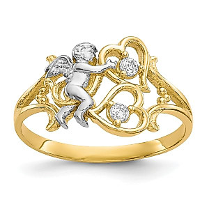 IceCarats 10K Yellow Gold Cubic Zirconia CZ Guardian Angel Heart Love Ring Size 6