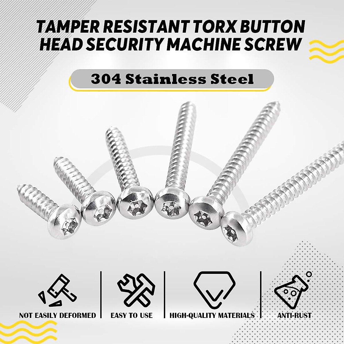 Hilitchi 50 Pcs #8 x 3/4” Stainless Steel Button Head Torx Sheet Metal Screws Security Silver Screws Anti-Theft Tamper Proof with Bit T20