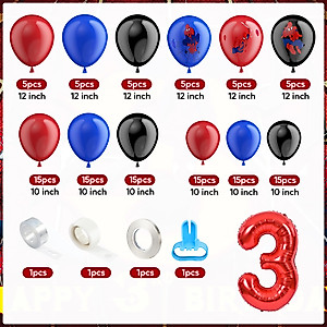 126Pcs Spider 3rd Birthday Party Supplies, Spider Balloon Garland Arch Kit, Include Spider Balloons Arch, Spider Foil Balloon, Spider 3rd Birthday Backdrop Banner for Spider 3rd Birthday (3rd)