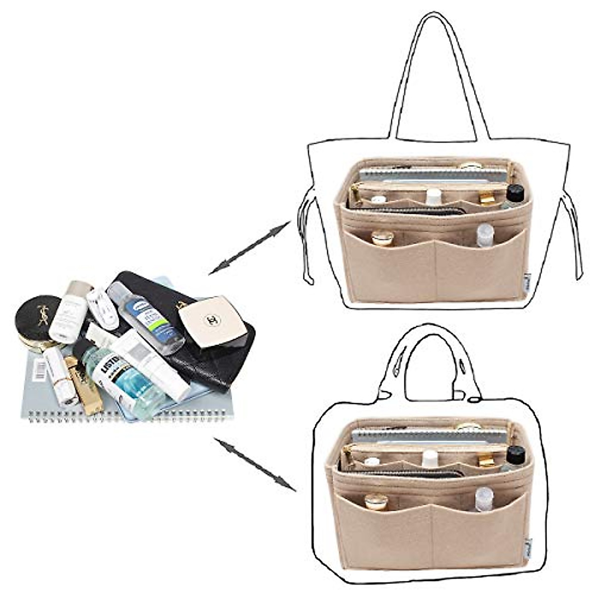 Himai Purse Organizer Insert, Bag Organizer, Bag in Bag, Perfect for Speedy Neverfull and More, 5 Size (Large, Beige)
