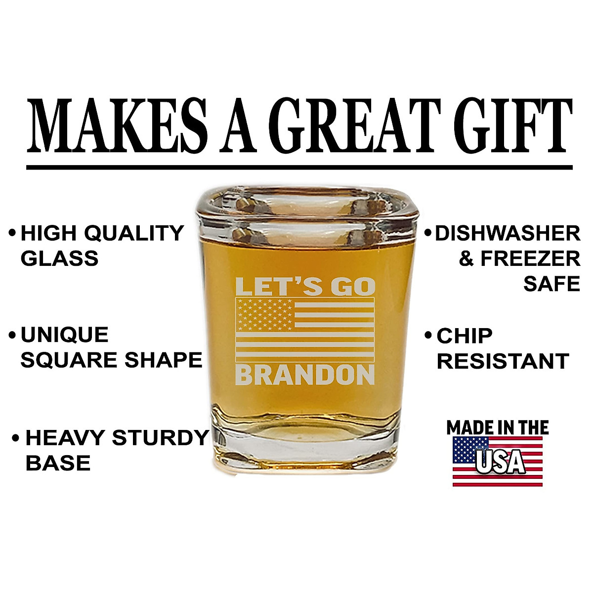Square Funny Let's Go Brandon Shot Glass Gift For Republican or Conservative