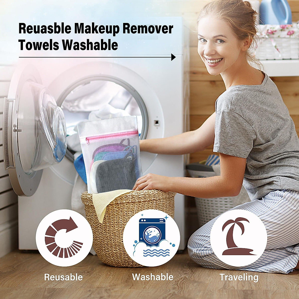 Makeup Remover Cloth, 7 Colors Makeup Towels Face Washcloth, Makeup Remover Pads Reusable Washable, Facial Cloths Clean Towels for Face Eye Skincare, With Travel Mesh Bag, 6 * 6 inches, 7 Pack