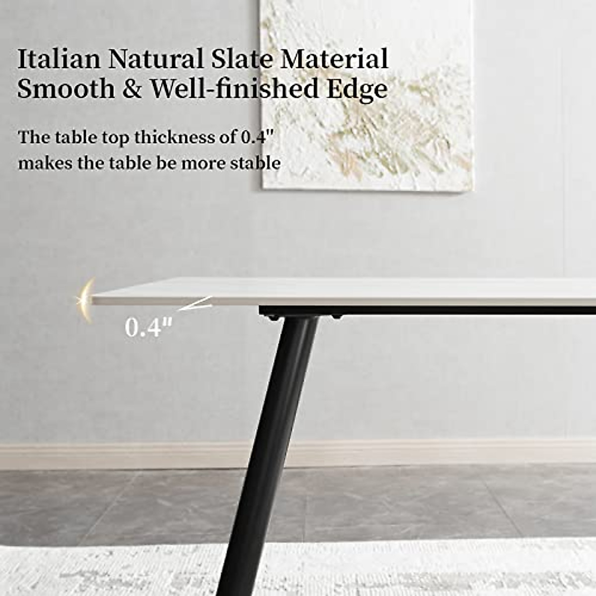 HIPIHOM Modern Kitchen Dining Slate Table for 6 Seat,Rectangular Dining White Sintered Stone Table for Home,Kitchen,Living Room,Dining Room,1 Table