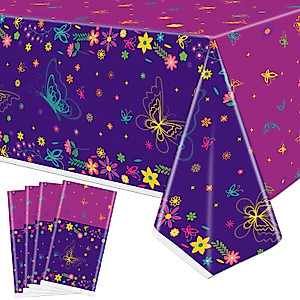 XJLANTTE 4 PCS Movie Party Tablecloths Decorations - Butterfly Plastic Table Cover, Magic Butterfly Rectangular Tablecloth for Kids Baby Shower Birthday Supplies, 51 x 86.6 Inch