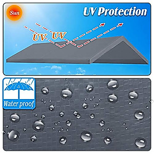 Strong Camel 10'x20' Carport Replacement Canopy Cover for Tent Top Garage Shelter Cover w Ball Bungees (Only Cover, Frame is not Included) (with Edge, Grey)