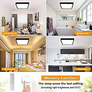 Unicozin Dimmable LED Flush Mount Ceiling Light with Remote Control, 3000K-6000K Color Changing, 12Inch 24W(150W Equiv) 2200LM, Square Flat Ceiling Lamp Black for Bedroom, Living Room, Kitchen