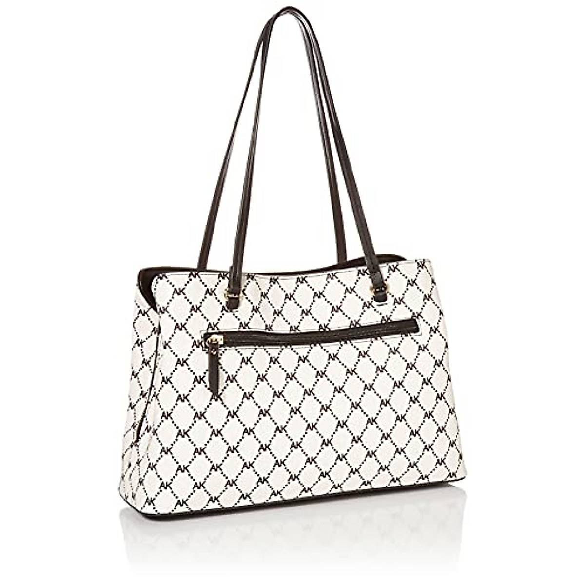 Anne Klein womens Anne Klein Triple Compartment Satchel with Card Pouch, Black/White, 13.5 L x 4.75 D 9 H US