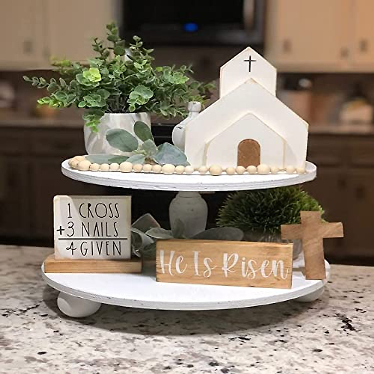 Easter 4Pcs Jesus Tomb-Easter Tray Bundle Kit Tiered Tray Decor, Rustic Tiered Tray, Wooden Easter Jesus Sign Tiered Tray Decorations