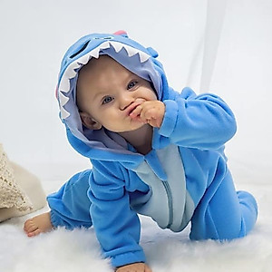 Ryshman Baby Halloween Animal Costume Romper Winter and Autumn Flannel Jumpsuit Animal Cosplay Outfits(Blue, 80cm-(6-12months))