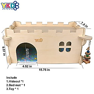Castle Chinchilla House - Small Animal Hideout for Chinchilla Guinea Pig Hedgehog, or Rat - Ventilated Wooden Guinea Pig Hut Habitat with Multiple Doors (Large)