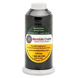 Mandala Crafts Tex 70 Bonded Nylon Thread for Sewing - 1500 YDs T70 Heavy Duty Black Nylon Thread Size 69 210 D Upholstery Thread for Leather Jeans Weaving