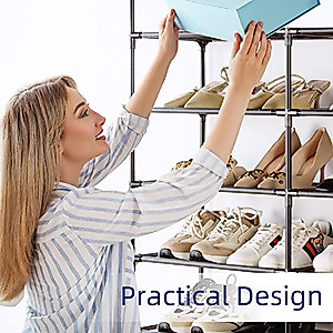 HODYANN 10 Tiers Shoe Rack, 40 Pairs Shoe Rack Organizer, Space Saving Non-Woven Fabric Large Metal Shoe Shelf, Stackable Shoe Rack for Closet, Black (Black10-D)