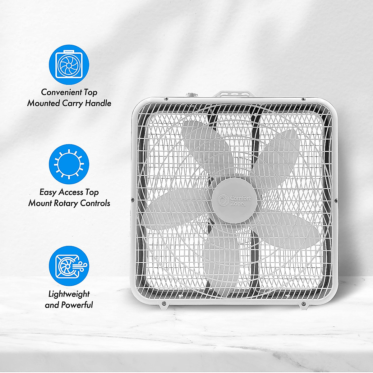 Comfort Zone CZ200A 20" 3-Speed Box Fan for Full-Force Air Circulation