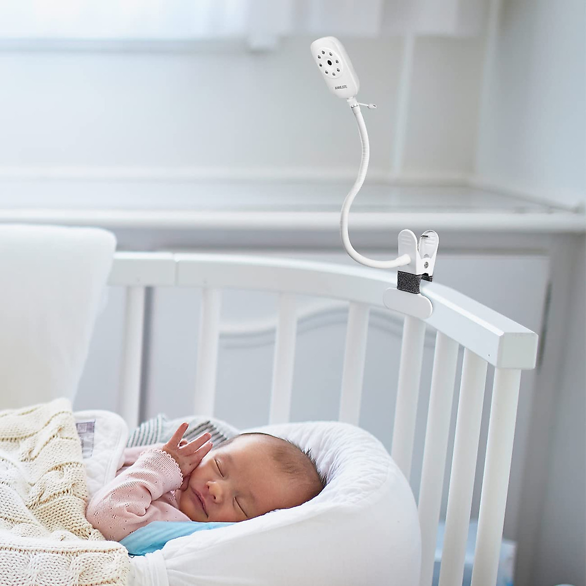 BECEMURU Baby Monitor Mount Camera Shelf, Flexible Strong Clip Clamp Mount Bracket Compatible for ANMEATE SM24/Goodbaby UU24/Babysense V24US Camera,No Drilling Mounting