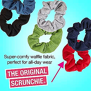 Scunci by Conair The Original Scrunchie Waffle Knit Scrunchies in Navy, White, Red, Blue, Grey and Black, Hair Ties for Women, 6 Count