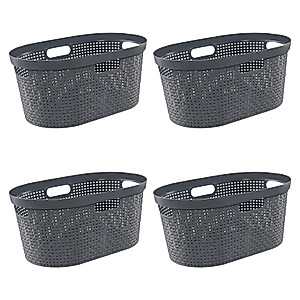 Kekow 4-Pack Plastic Laundry Hamper, Gray Clothes Basket/Large Storage Basket, 40L