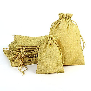 KIMOBER 16pcs Gold Gift Bags with Double Drawstrings,Glittery Jewelry Pouches Drawstring Bags for Christmas Wedding Party