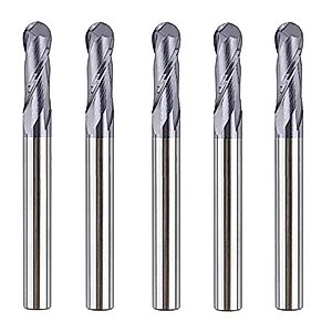 SpeTool 5PCS Ball Nose End Mill Cutter CNC Router Bits Double Flute HRC55 Spiral Milling Tool 1/4 Inch Shank 2-1/2 Inch Length OVL