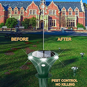 Pack of 4 Solar Mole Repellent Sonic Gopher Repellent Vole Chaser Mole Deterrent Sonic Spikes Rodent Repellent Ultrasonic Pest Control Outdoor Keep Moles Out of Yard Lawn
