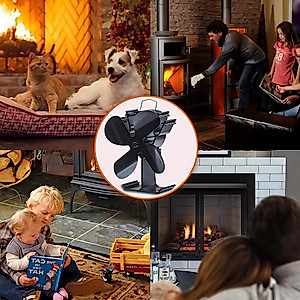 4-Blade Heat Powered Stove Fan for Wood / Log Burner/Fireplace - Eco Friendly(Black)