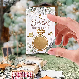 Bridal Shower Scratch Off Card-50 Pack,Eucalyptus Golden Butterfly Green Garden Bride Shower Lottery Game, Activities, and Ideas, Country Wedding, Bridal Lottery Tickets, Wedding Shower Ideas