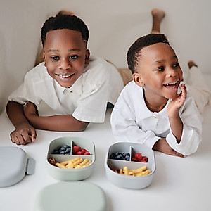 mushie Kids Bento Lunch Box | 3-Compartment & Removable Divider + Fork & Spoon Utensils | Great For Meals, School, Snacks On-the-Go | Dishwasher Safe (Sage)