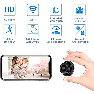 X W EI UNION Camera Hidden Home Security Spy Camera WiFi with Audio and Video Mini Spy Cam WiFi Nanny Cam Baby Monitor, Night Vision Live Feed 2.4G WiFi Remote View Video Playback